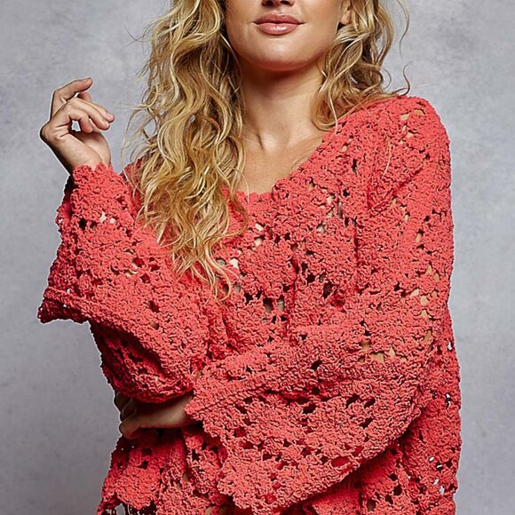 POL | Sweaters | Pol Apple Red Soft Chenille Crochet Sweater | Poshmark